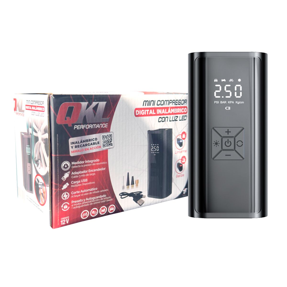 COMPRESOR DIGITAL INALAMBRICO LINTERNA BALIZA 12V USB QKL » Boutique ...